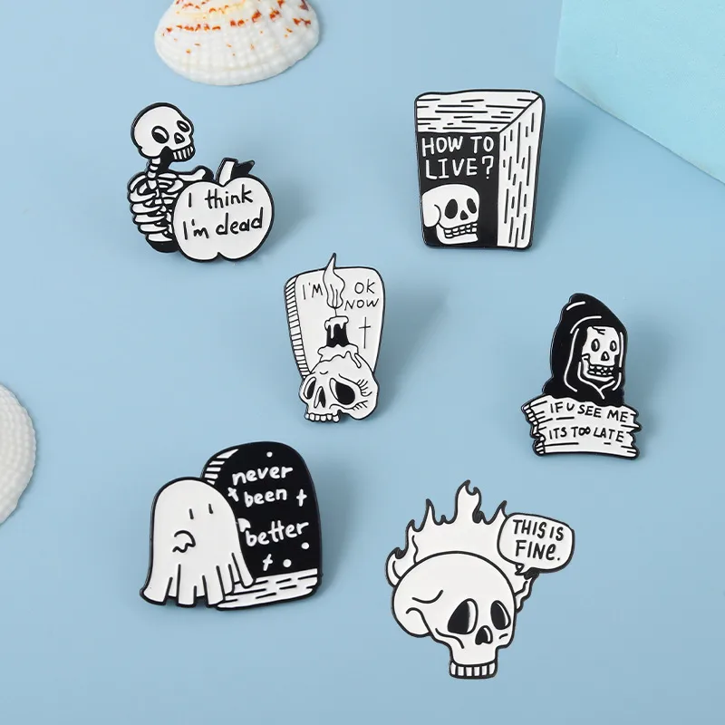 Wholesale funny ghost alloy asymmetrical enamel unisex brooches ...