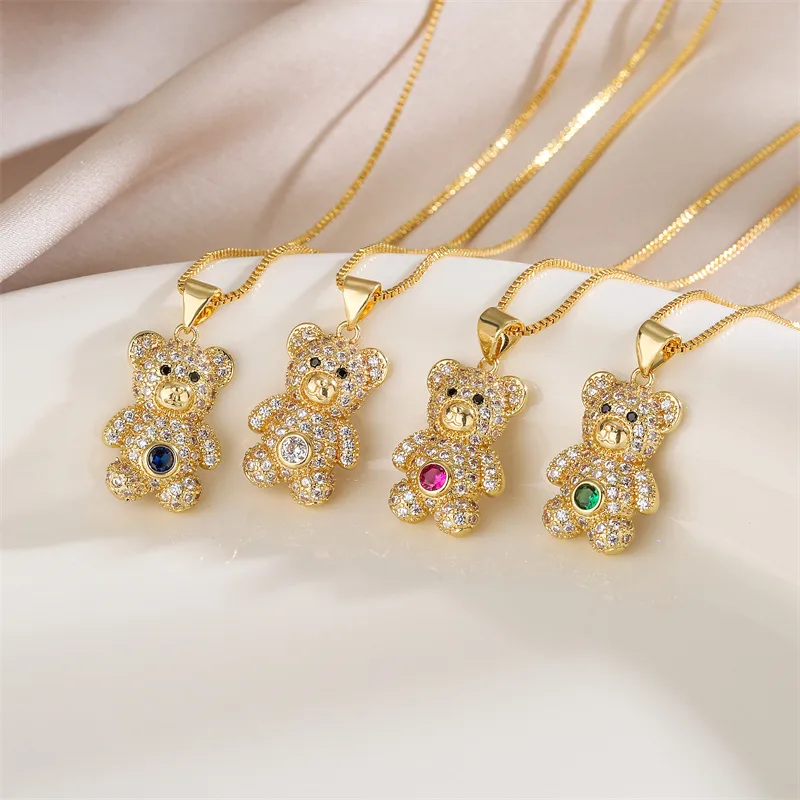 Wholesale casual cute little bear copper gold plated zircon pendant ...