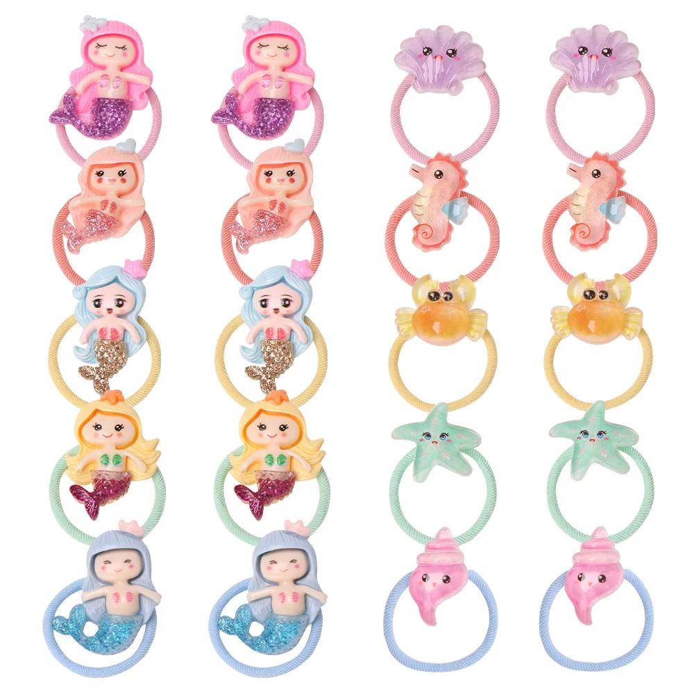 Wholesale princess sweet hippocampus mermaid shell cloth resin hair tie ...