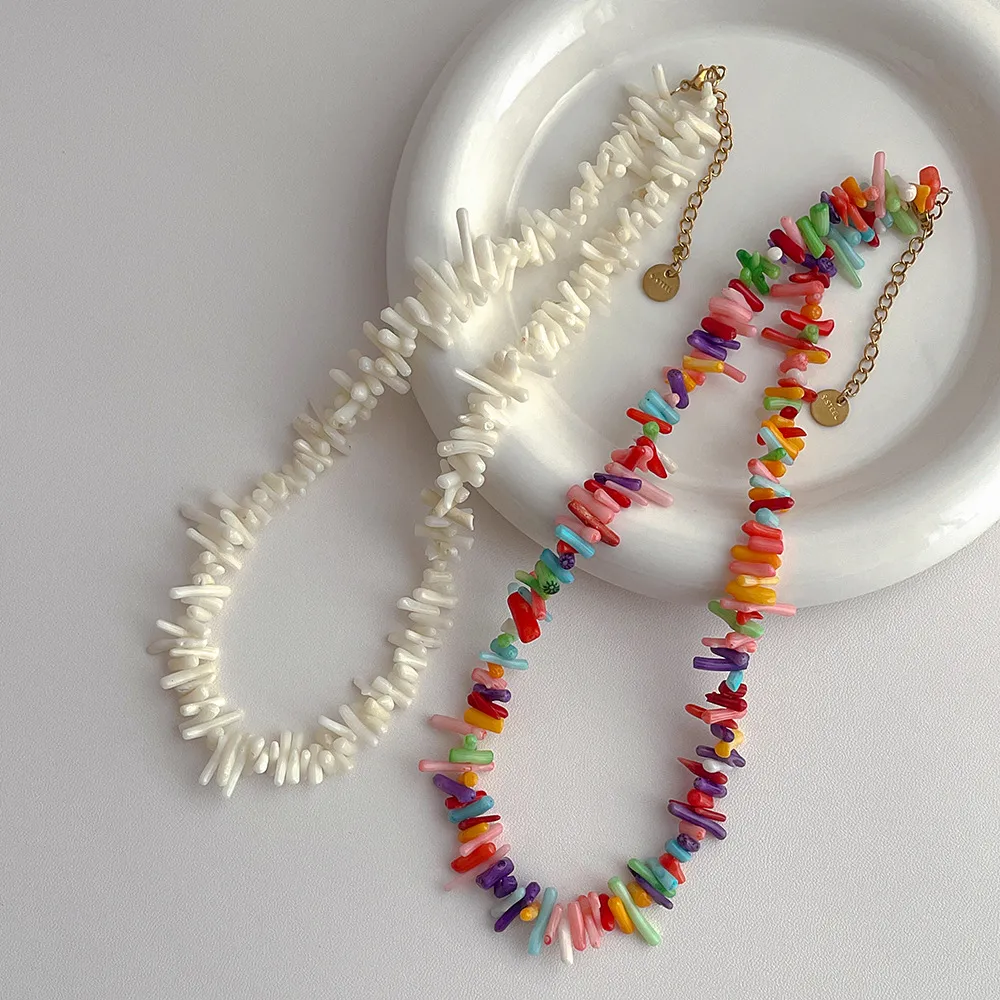 Wholesale beach color block stainless steel coral women's necklace ...