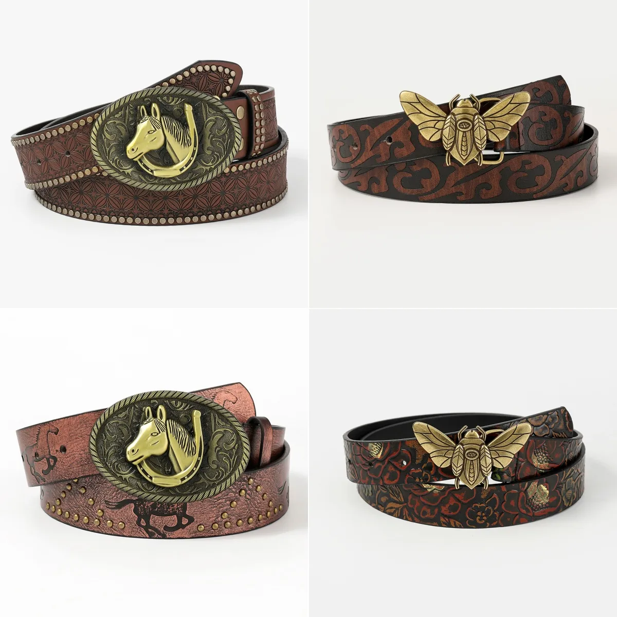 Wholesale vintage style bee horse pu leather metal button unisex ...