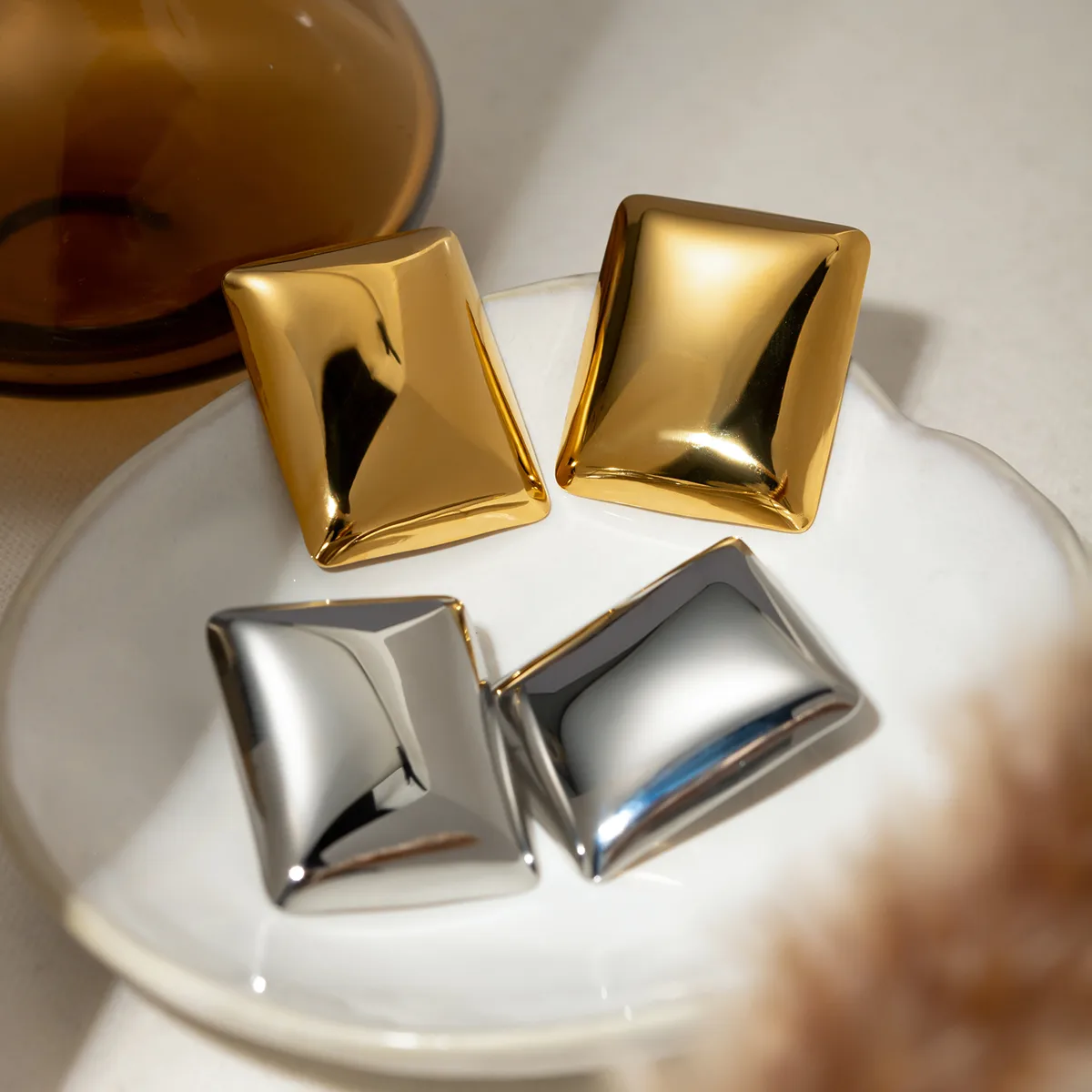 Wholesale 1 Pair Rectangle IG Style 304 Stainless Steel 18K Gold Plated ...