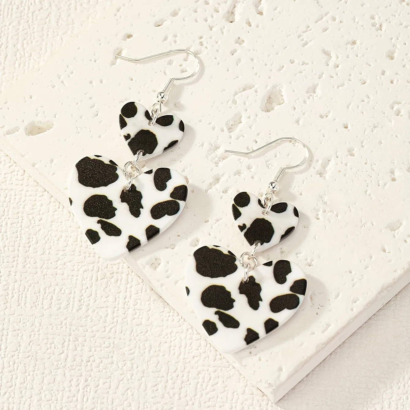 Wholesale 1 Pair Cow Pattern Heart Shape Glam Queen Pastoral Arylic ...