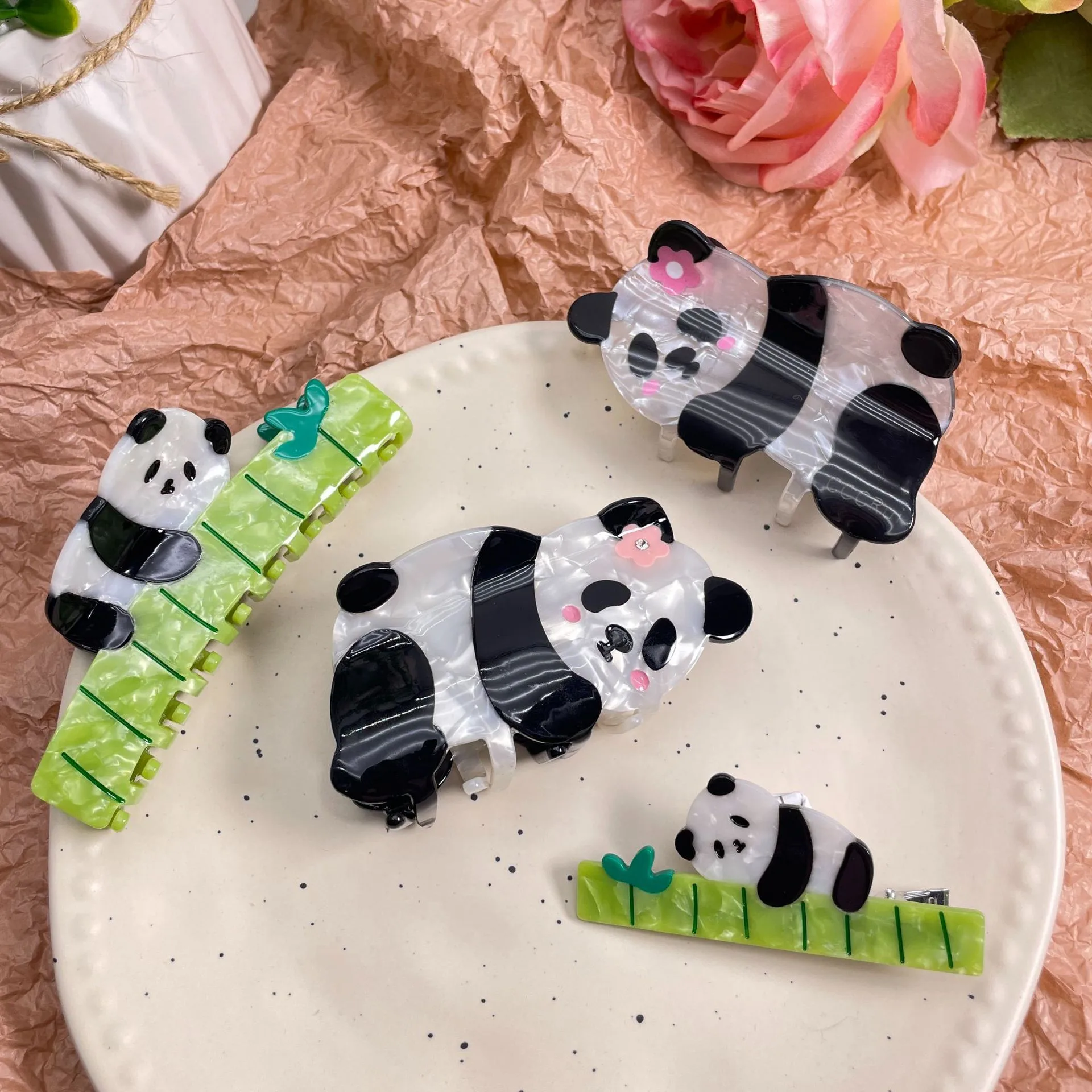 Wholesale Women's Chinoiserie Panda Acetic acid sheets Hair Claws ...