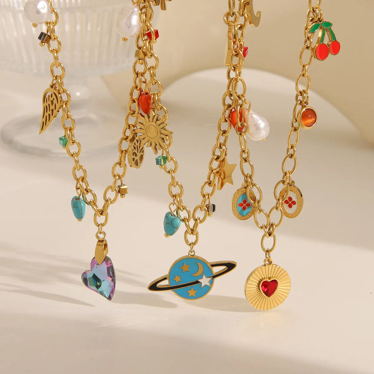 Wholesale Planet Moon Heart Shape Exaggerated IG Style 18K Gold Plated ...
