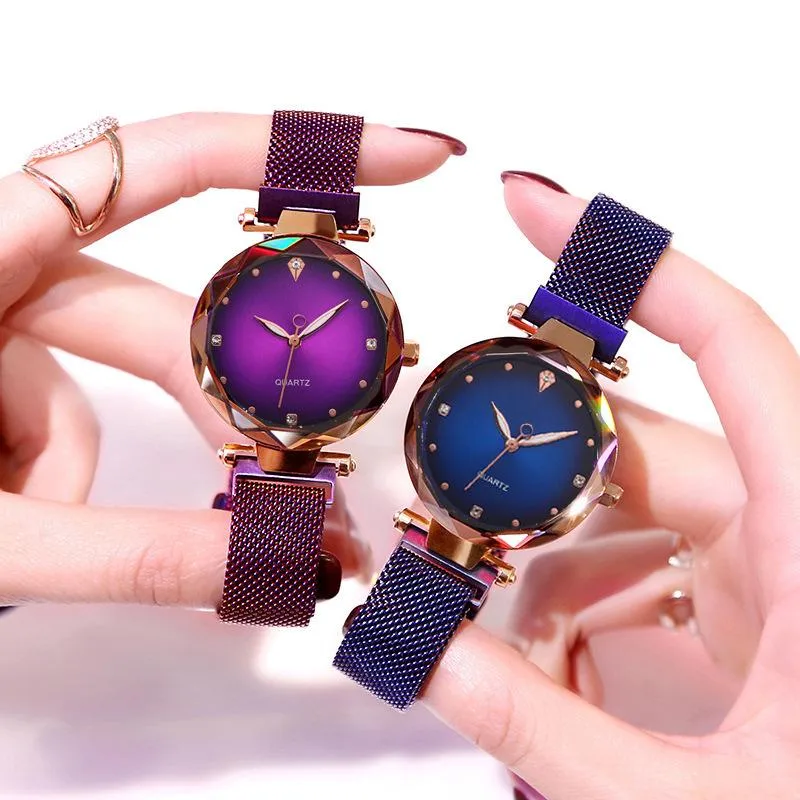 Wholesale starry sky female watch magnetite magnet milan mesh belt ...