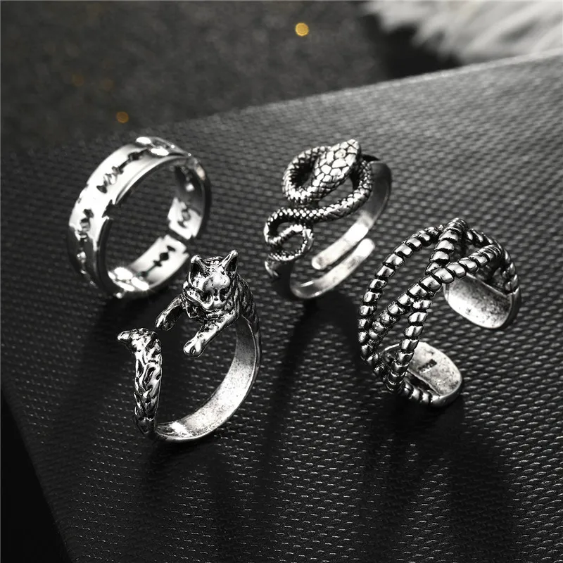 Wholesale punk snake blade hollow distorted cross open ring ...