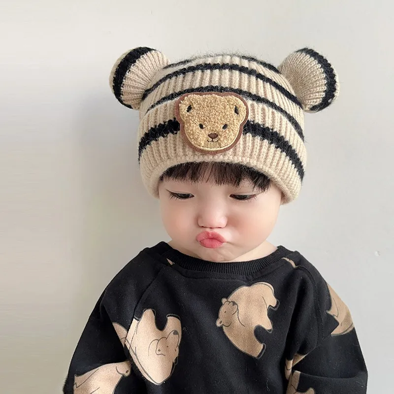 Wholesale children unisex cartoon style stripe jacquard wool cap ...