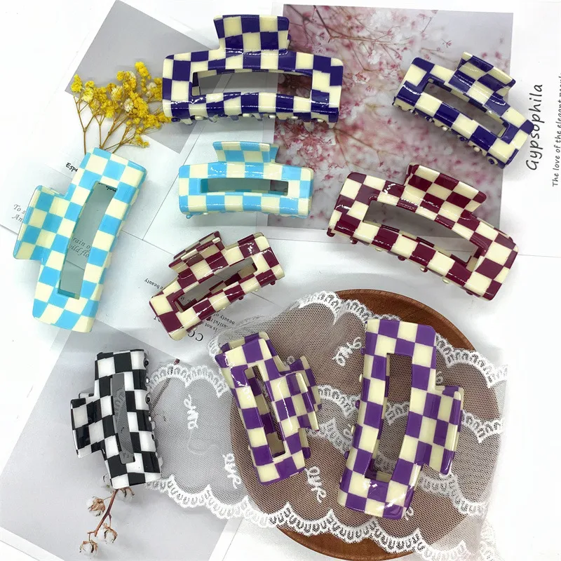 Wholesale fashion plaid pvc handmade hair claws 1 piece ...