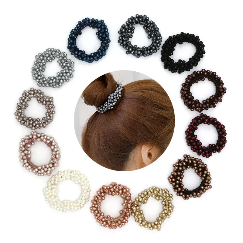 Wholesale simple style solid color imitation pearl beaded hair tie ...