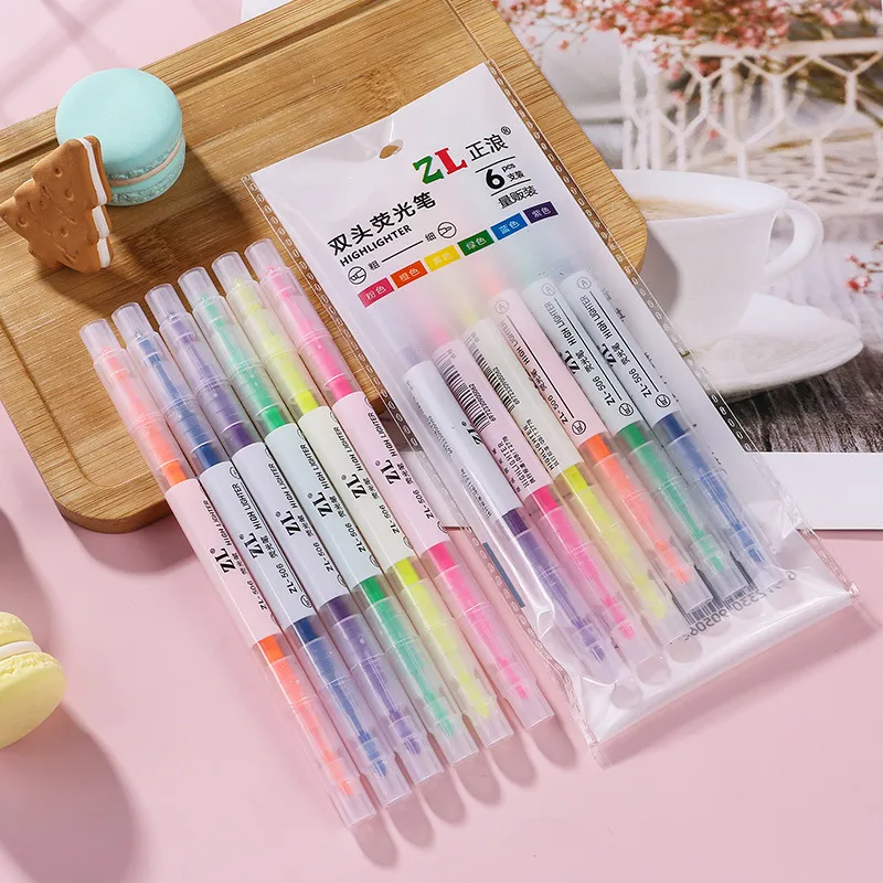 Wholesale color double-headed fluorescent pen 6-color students use ...
