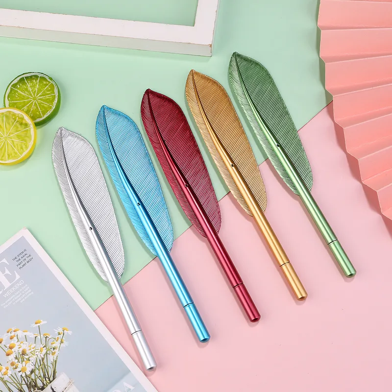 Wholesale creative shape color feather pen retro feather pen set gel ...