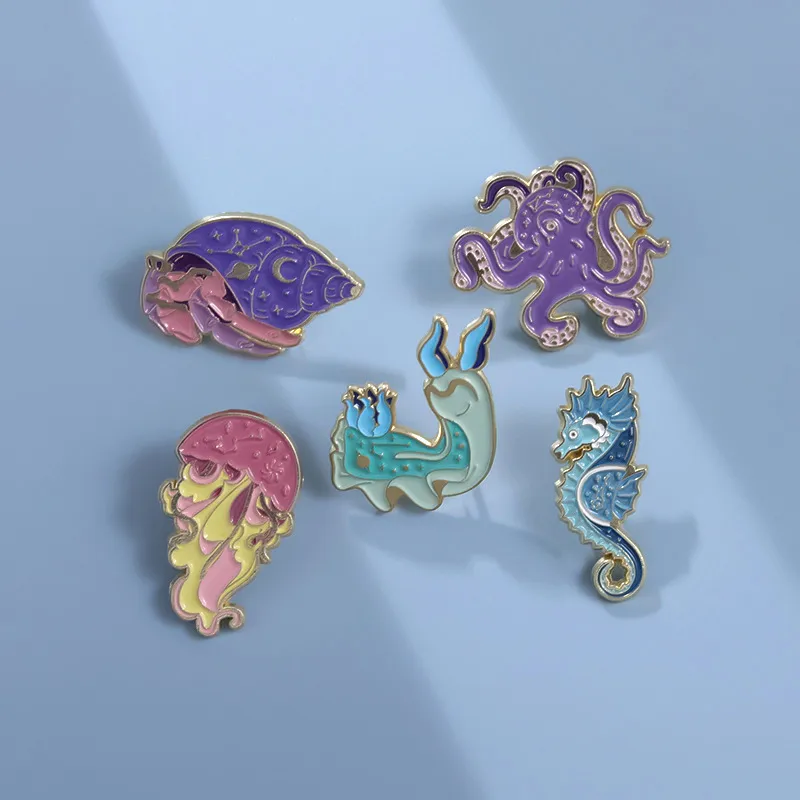 Wholesale cute conch hippocampus octopus alloy plating unisex brooches ...