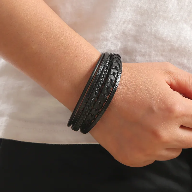 Wholesale Hip-Hop Solid Color Pu Leather Alloy Braid Men'S Bangle ...