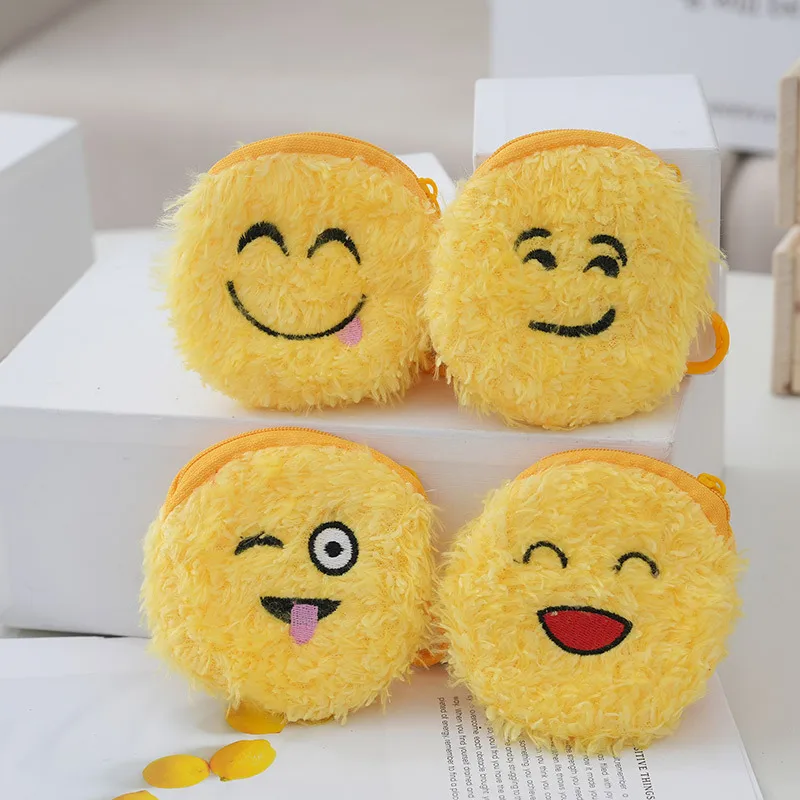 Wholesale Women's Smile Face Plush Zipper Kids Wallets - DoubleWinWholesale